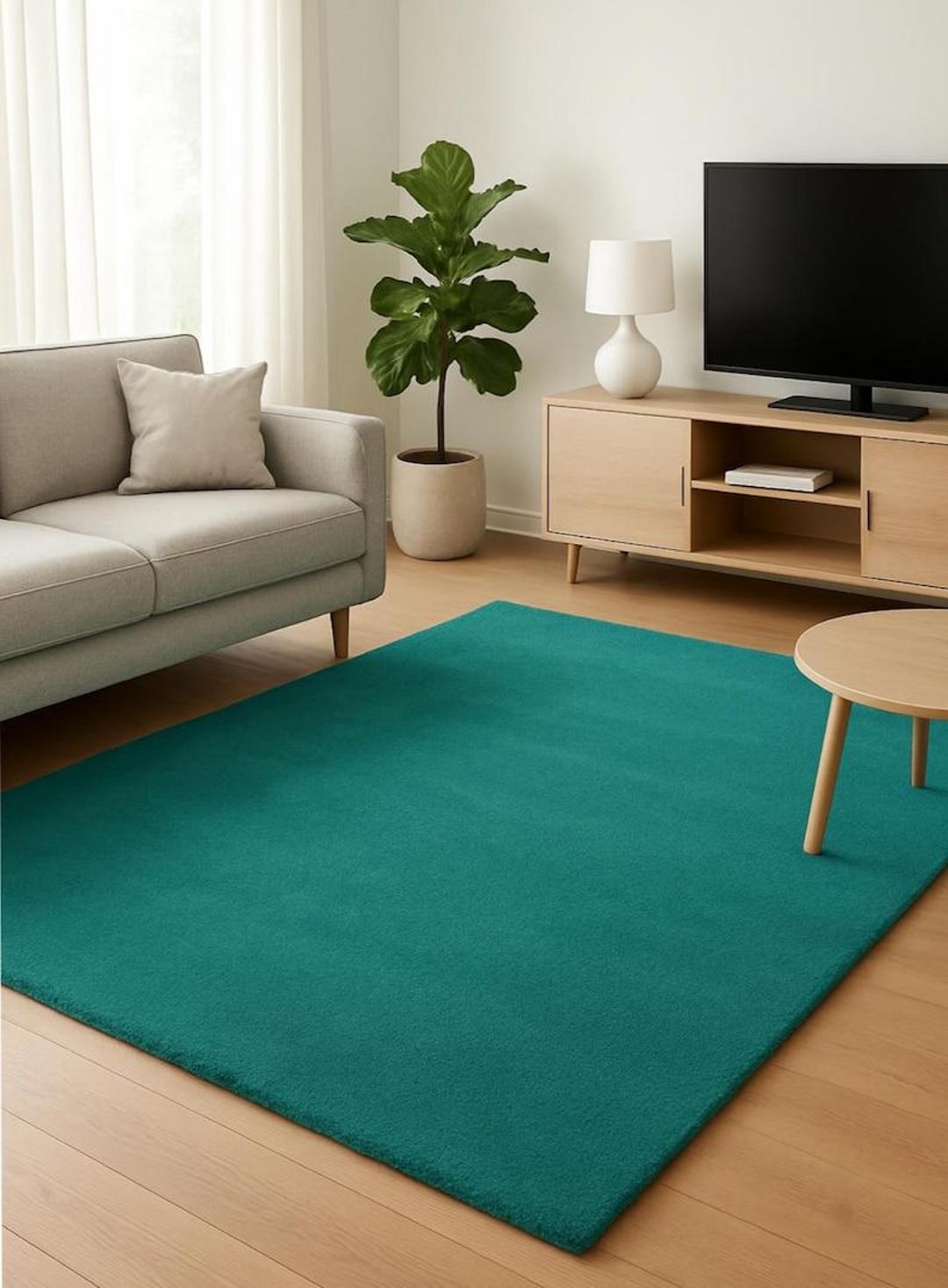 Teal Green Hand-tufted Wool Rug | Modern Living Room Carpet - Etsy