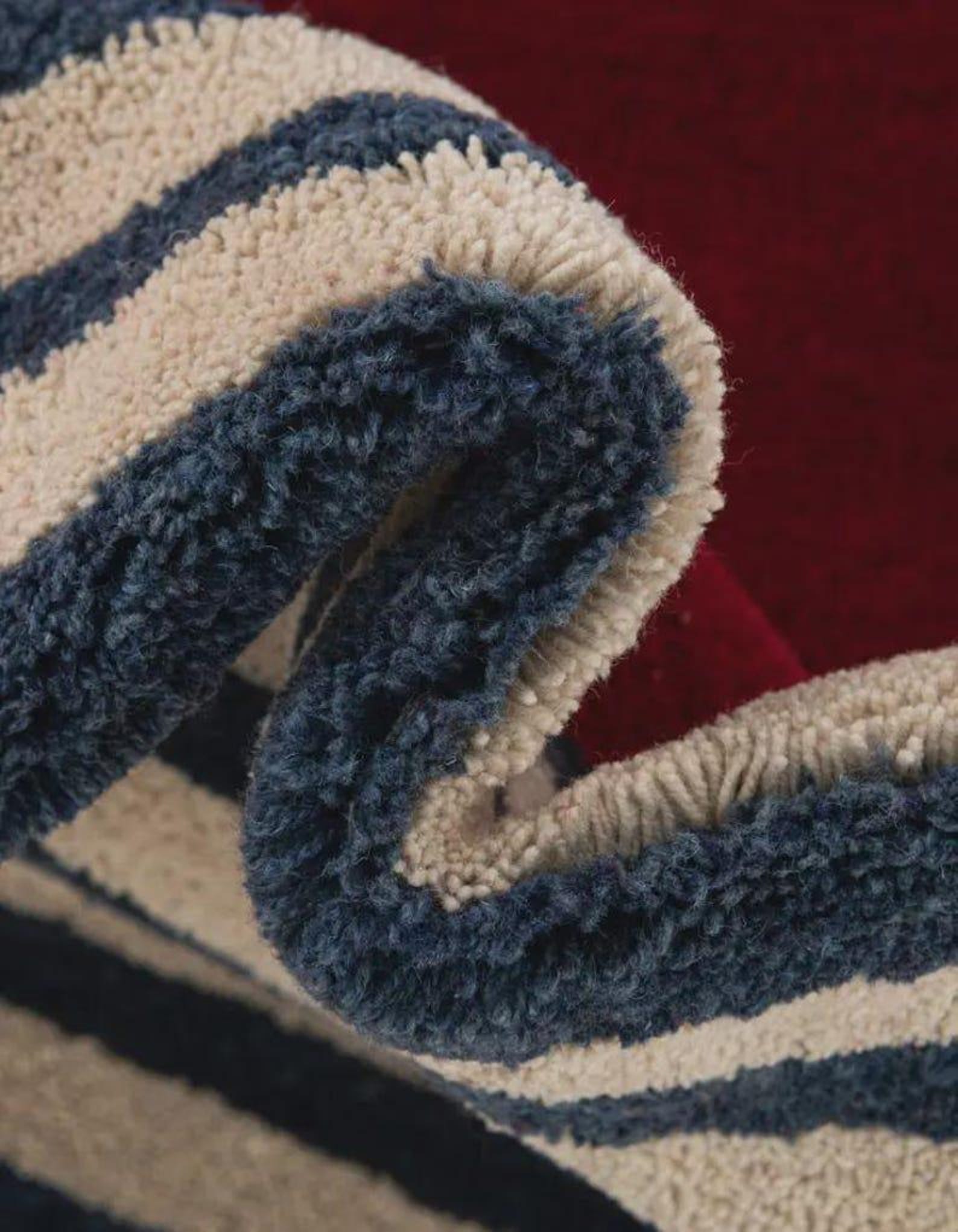 Hand-tufted Wool Area Rug | Red & Beige Abstract Stripes - Etsy