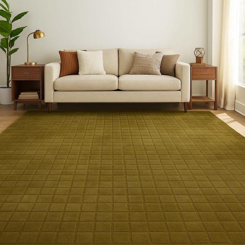Square Green Textured Rug - Etsy