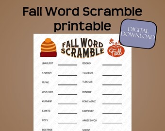 Set of 2 Fall Word Games, Word Search and Word Scramble, Autumn Party ...