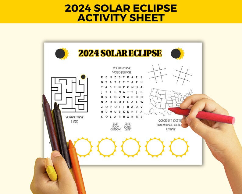Printable 2024 Solar Eclipse Activity Placemat, Great North America ...