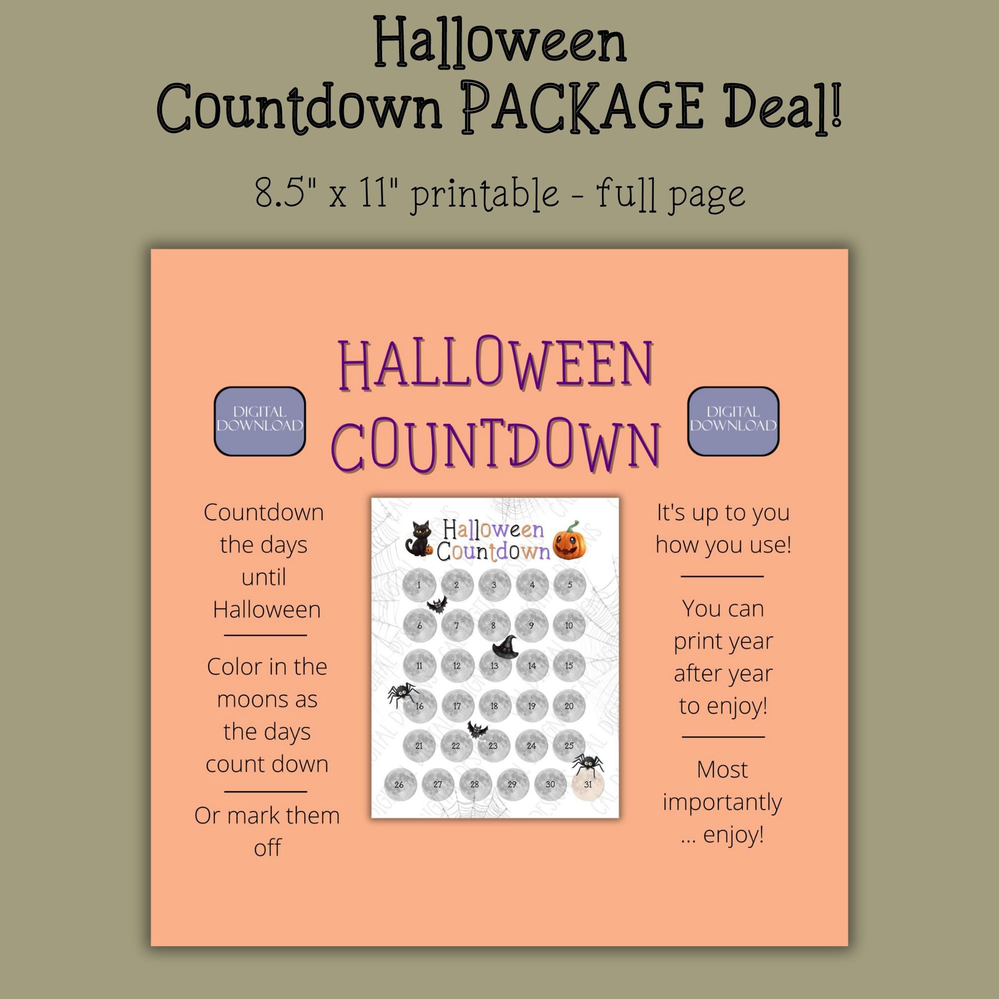 Halloween Countdown Tracker Printable BUNDLE, 30-day Holiday Countdown ...