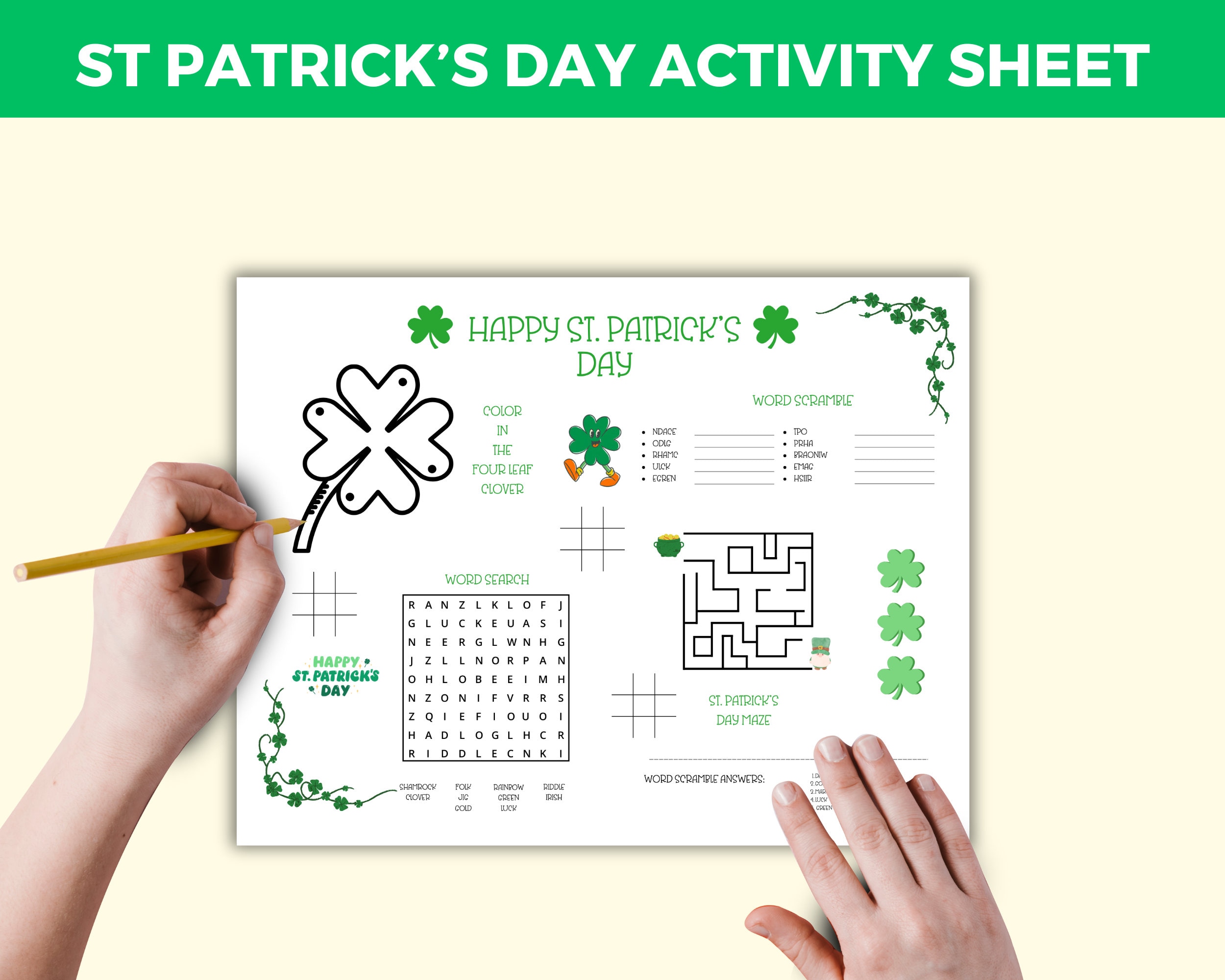 Printable St Patrick's Day Coloring Placemat, Kid's Activity Sheet, St ...