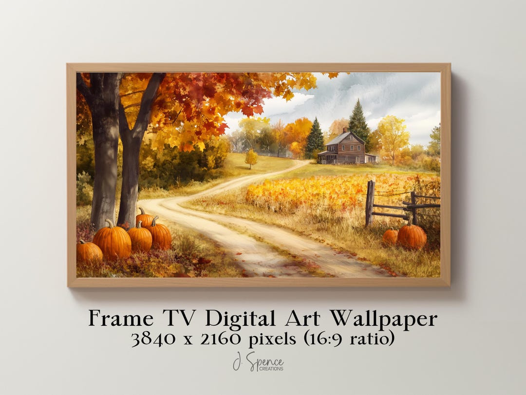 Frame TV Wallpaper, Thanksgiving TV Art, Rustic Fall Leaves & Pumpkins ...