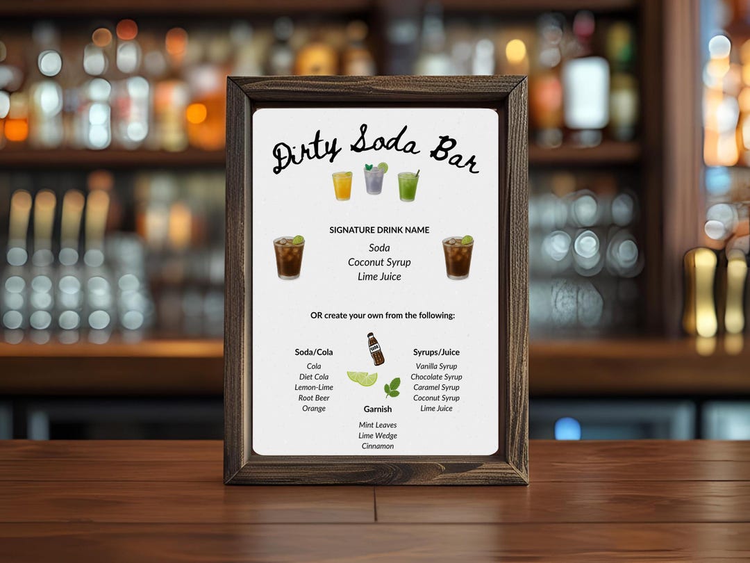Dirty Soda Bar Sign Template, Small Personalized Drinks Menu, Custom ...