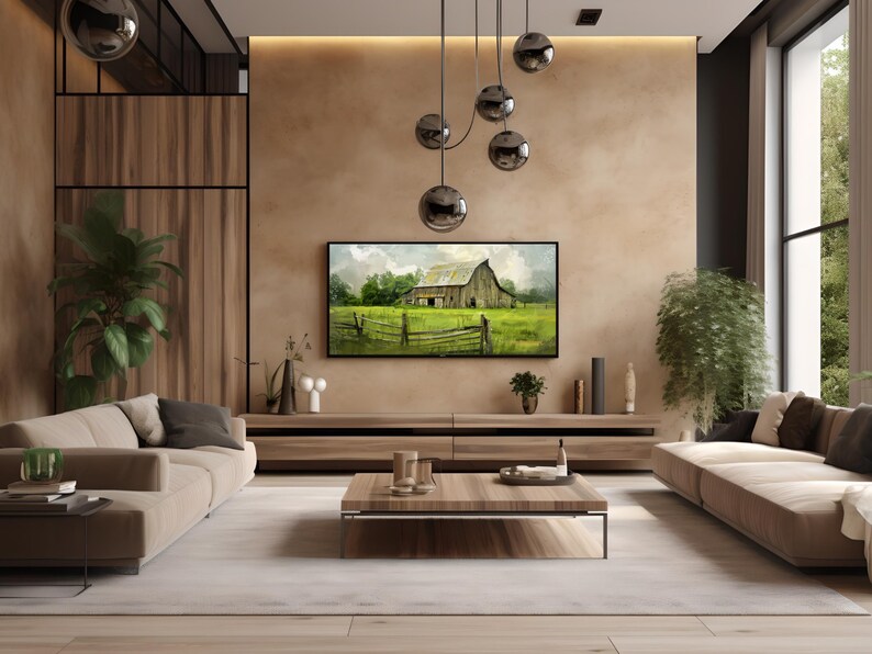 Samsung Frame TV Art, Old Barn in Green Grass in an Oil Painting Style ...