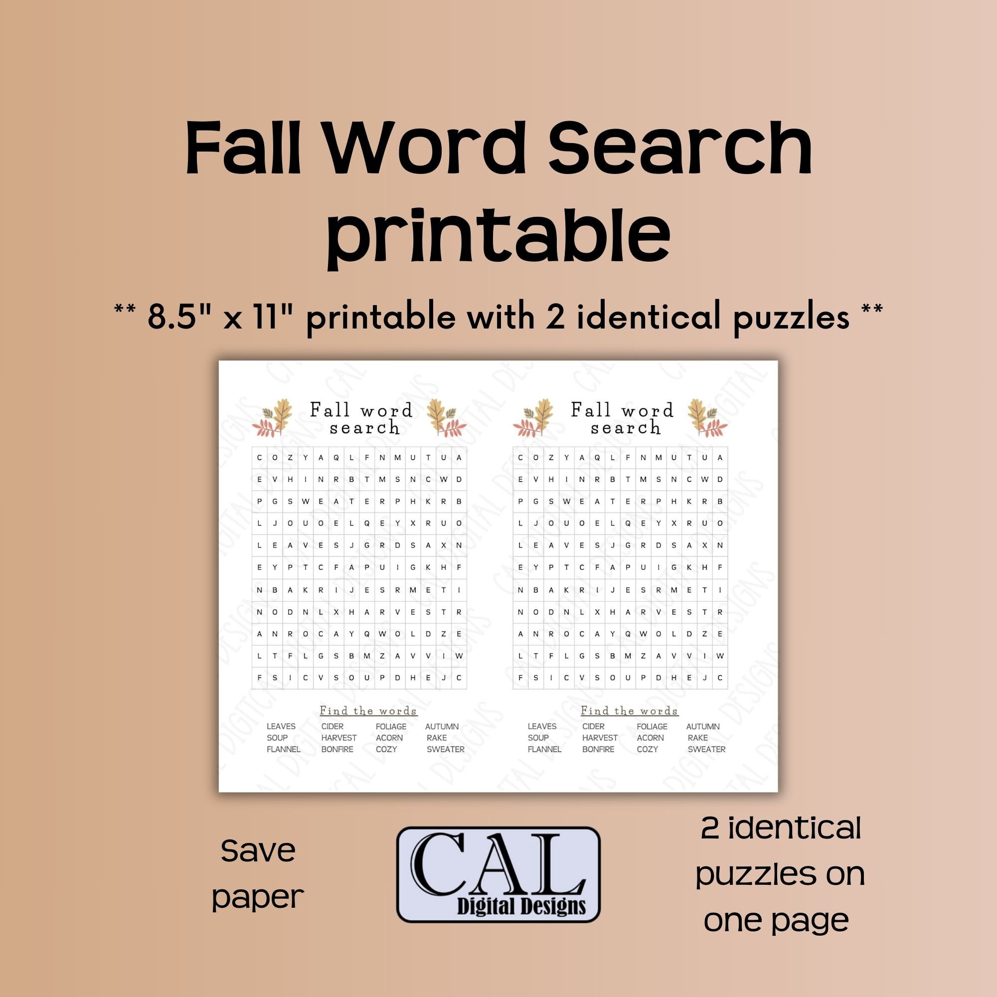 Fall Word Search Printable Instant Download for the Family - Etsy