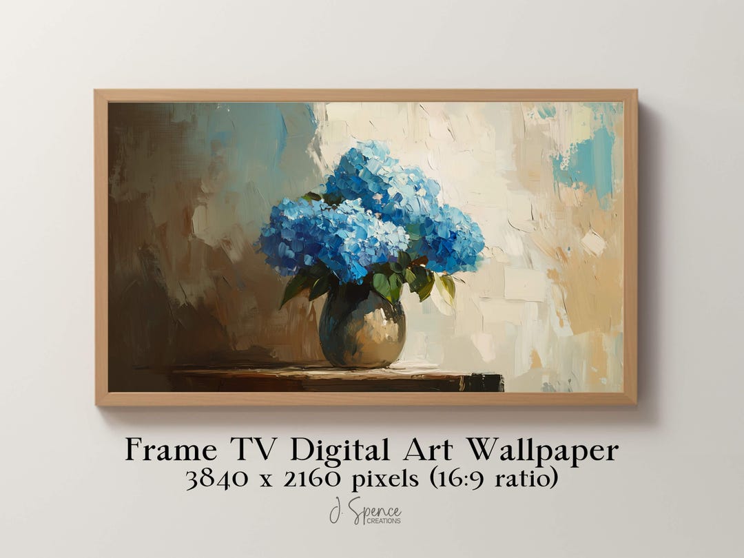 Blue Hydrangea Samsung Frame TV Art, Impressionist Oil Painting Style ...