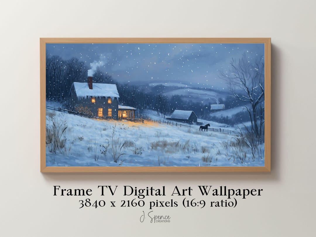 Frame TV Wallpaper, Winter Television Art, Snowy Country Scene, Cozy ...