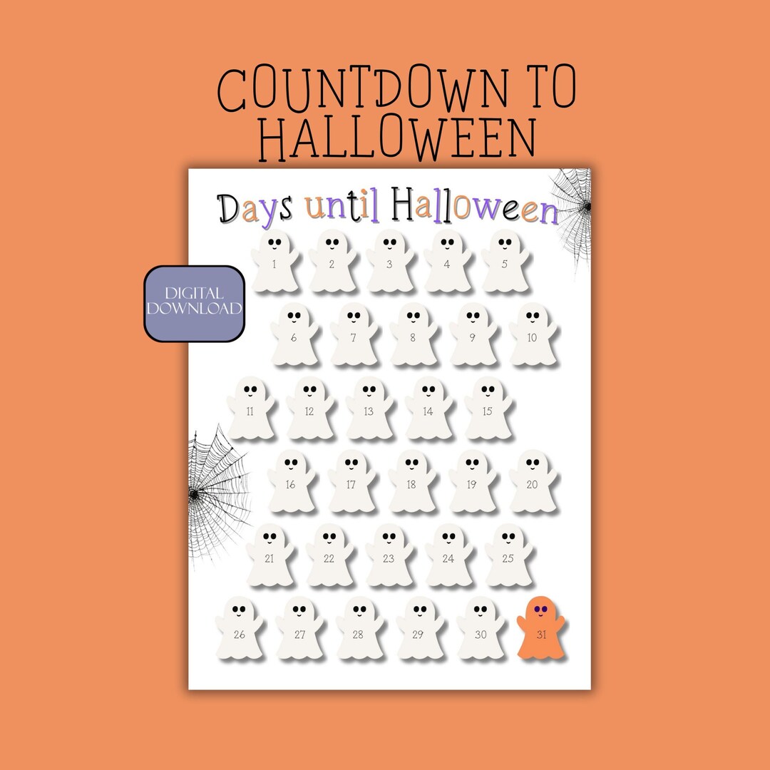 Halloween Countdown Tracker Printable, Holiday Calendar Sign, Cute ...