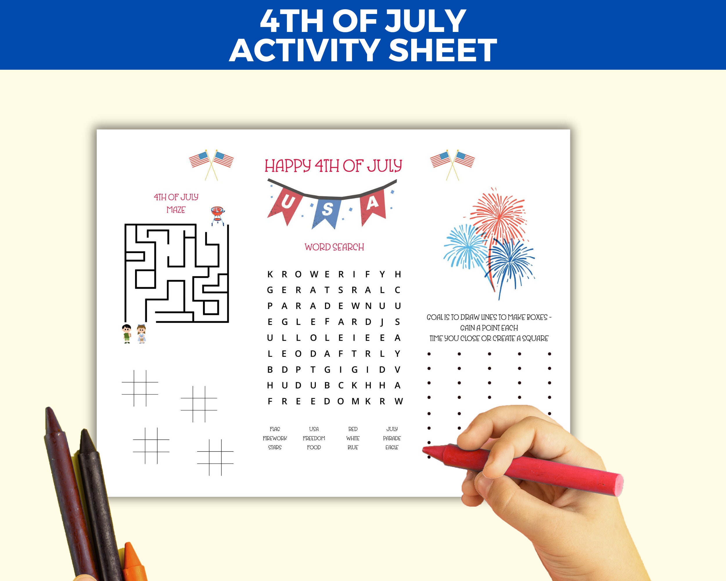 Kids Printable 4th of July Activity Placemat, Independence Day Activity ...