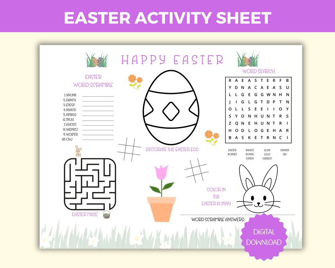 Printable Easter Coloring Placemat, Easter Kid's Activity Sheet, Easter ...
