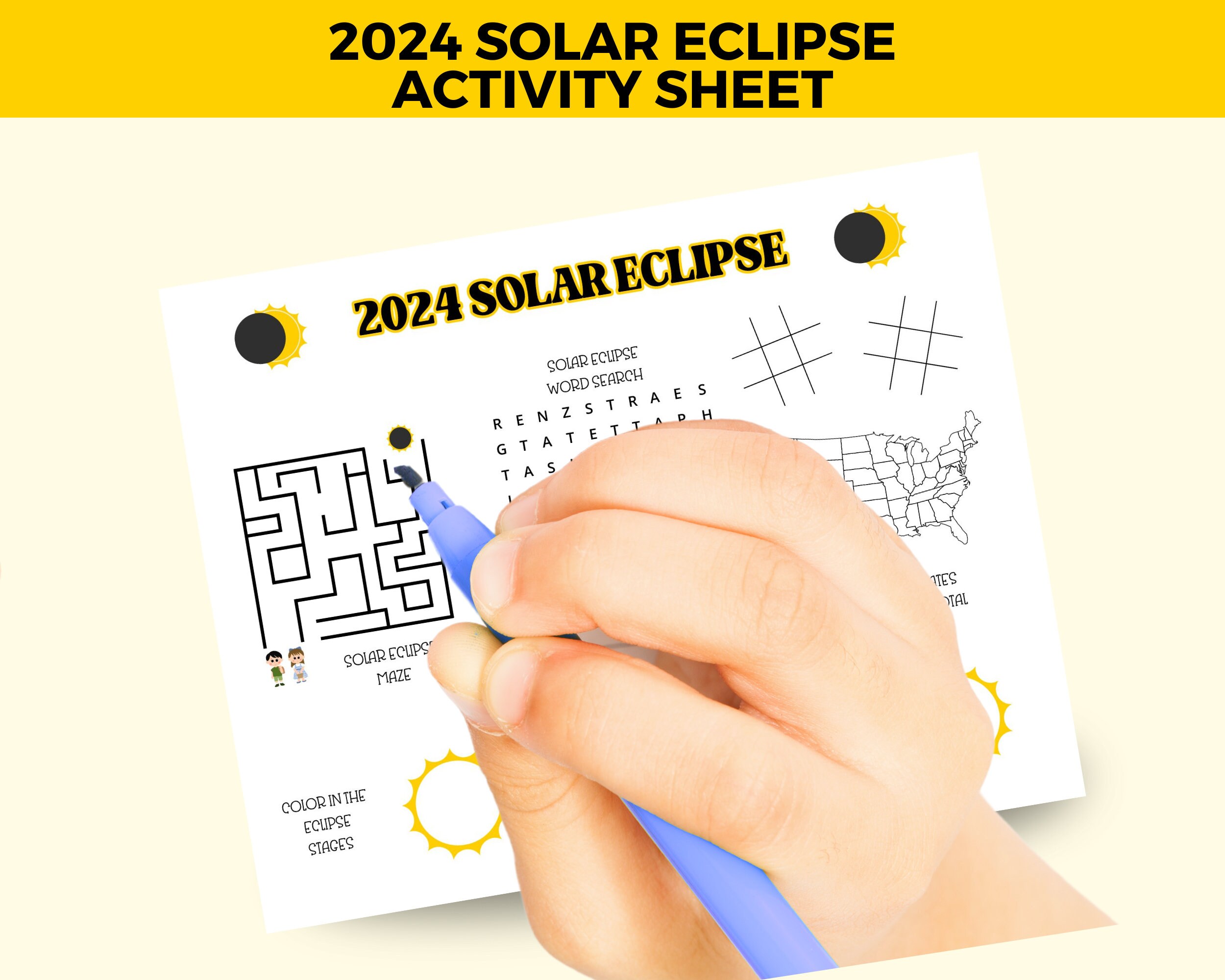 Printable 2024 Solar Eclipse Activity Placemat, Great North America ...