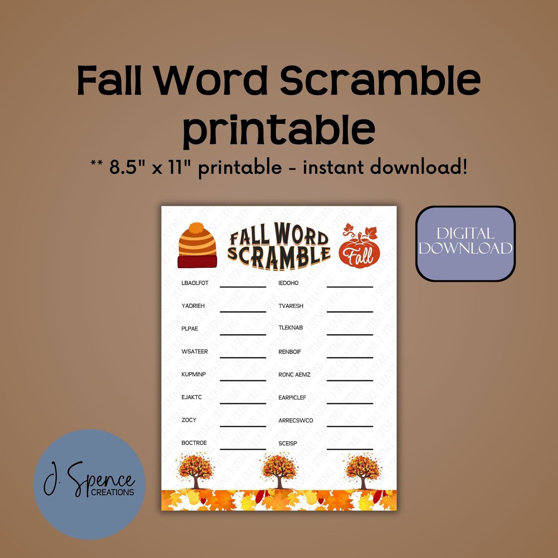 Fall Word Scramble Printable - Instant Download - Etsy