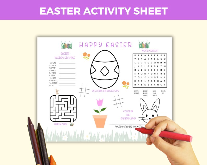 Printable Easter Coloring Placemat, Easter Kid's Activity Sheet, Easter ...