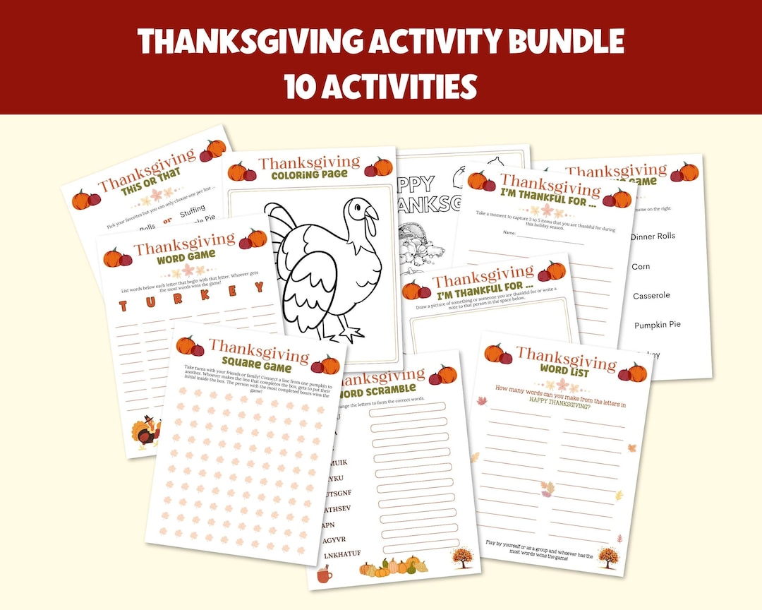 Thanksgiving Printable Games Bundle, Games for Kids, 10 Family Friendly ...