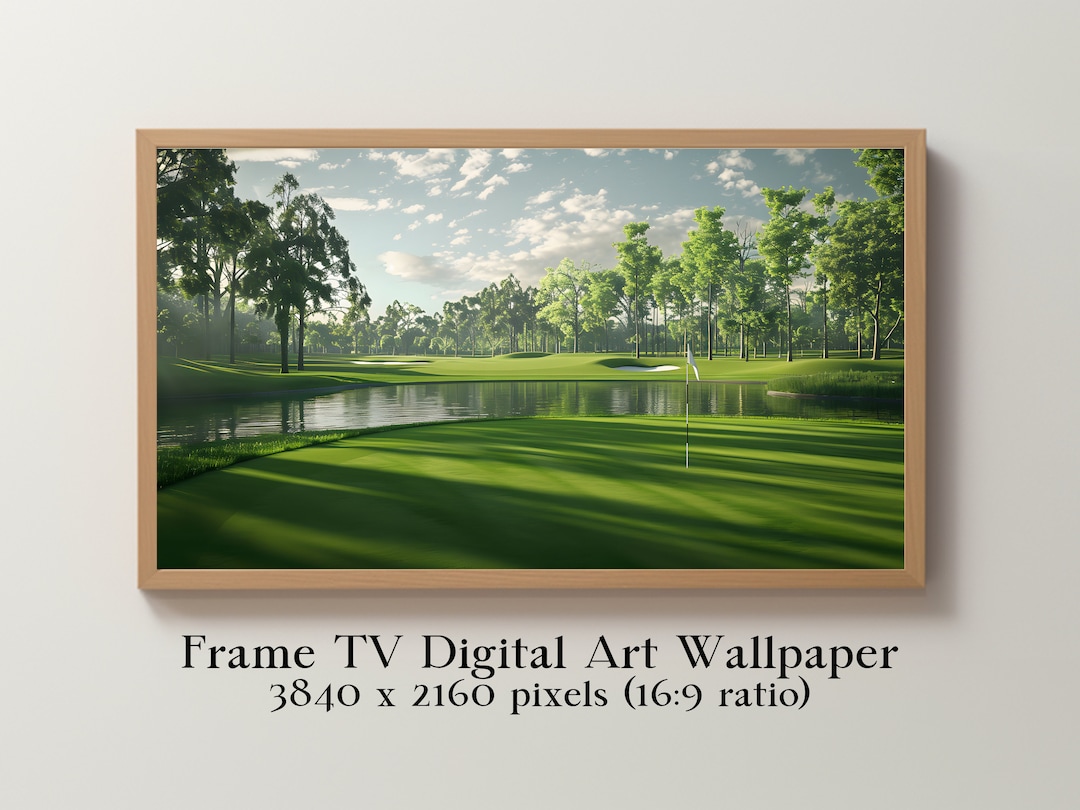 Frame TV Art, Golf Course Green With Pond, Photorealism Summer Digital ...