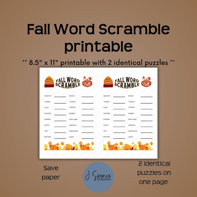 Fall Word Scramble Printable - Instant Download - Etsy