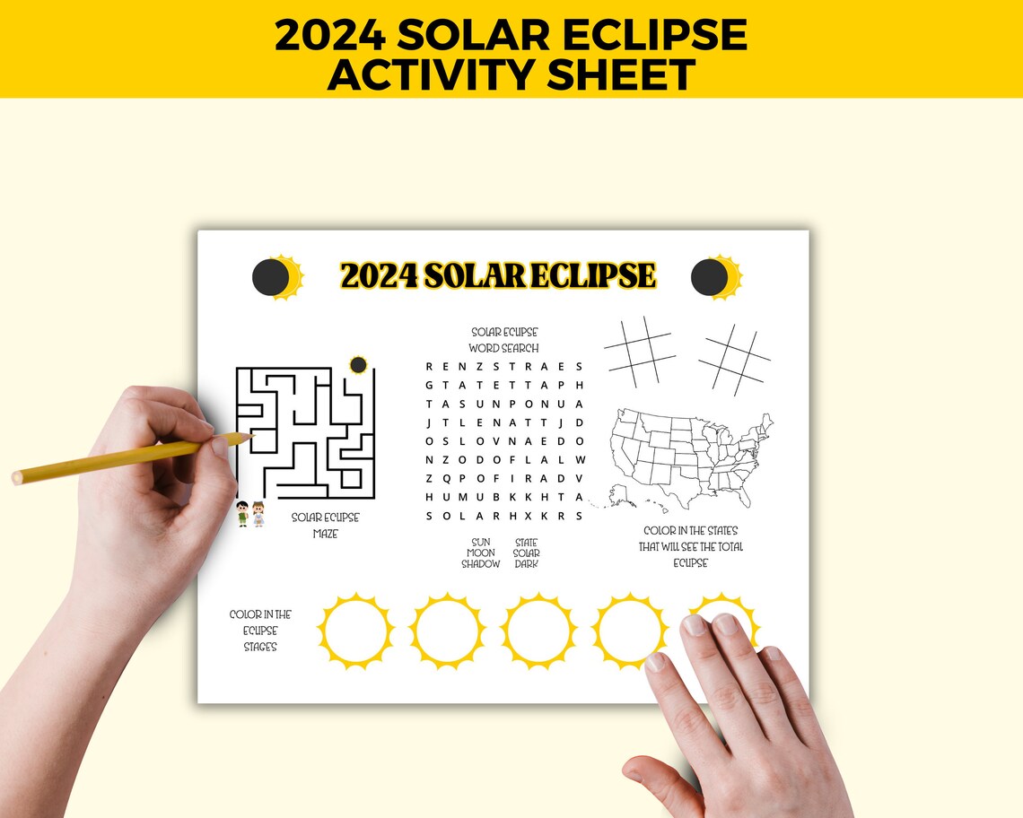Printable 2024 Solar Eclipse Activity Placemat, Great North America ...