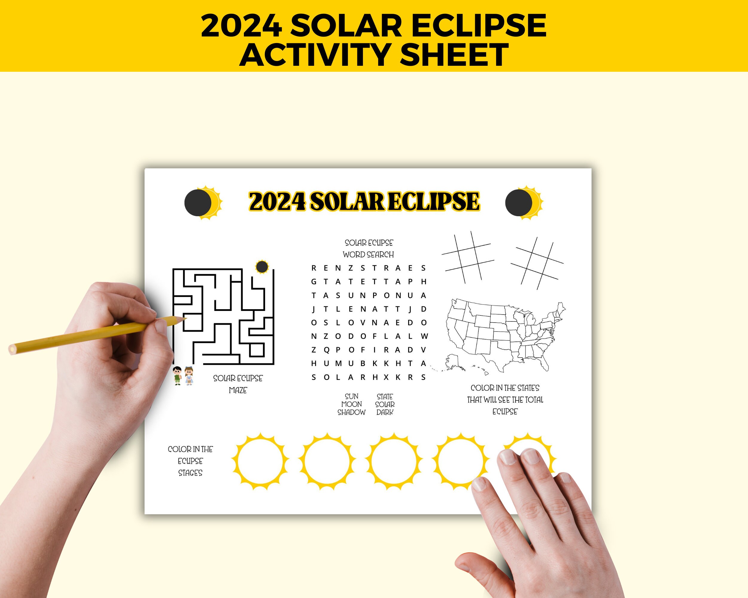 Printable 2024 Solar Eclipse Activity Placemat, Great North America ...