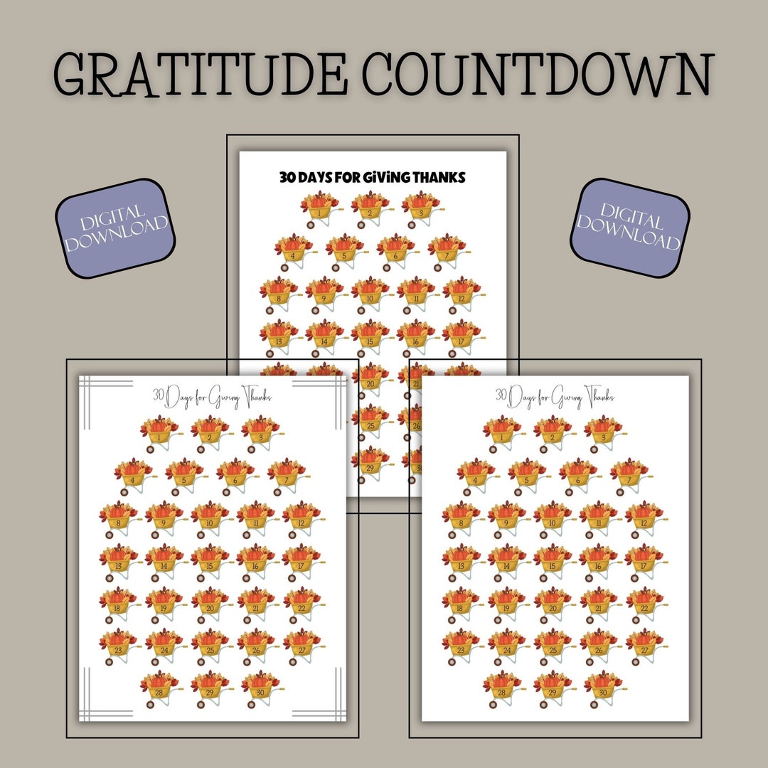 Gratitude Countdown Digital Printable 30 Days for Giving - Etsy