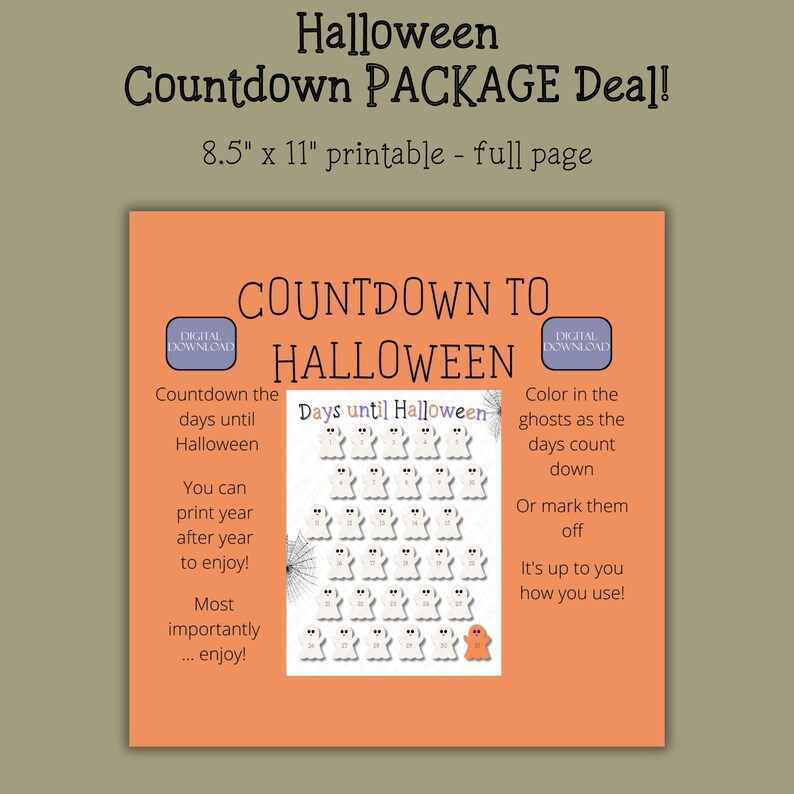 Halloween Countdown Tracker Printable BUNDLE, 30-day Holiday Countdown ...