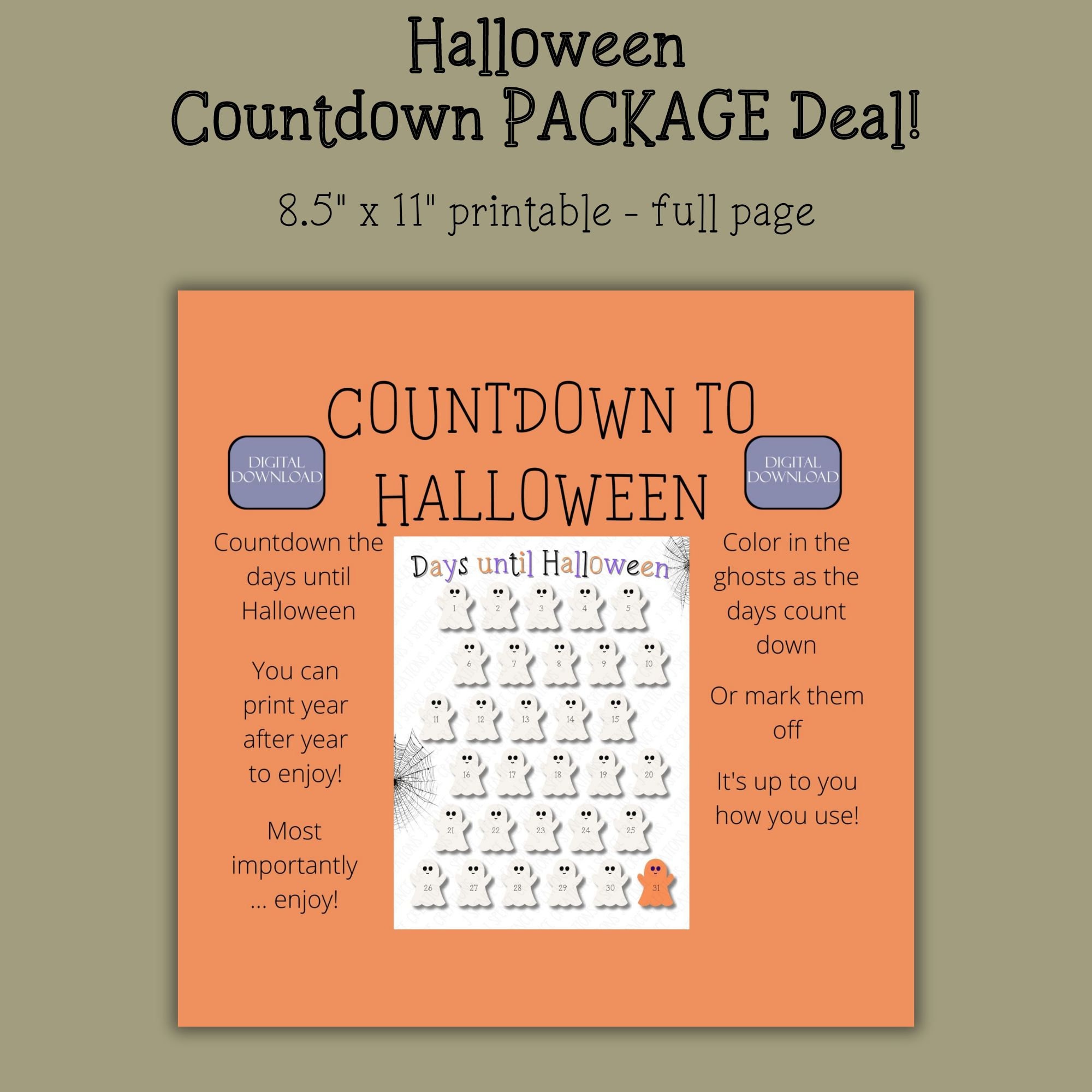 Halloween Countdown Tracker Printable BUNDLE, 30-day Holiday Countdown ...