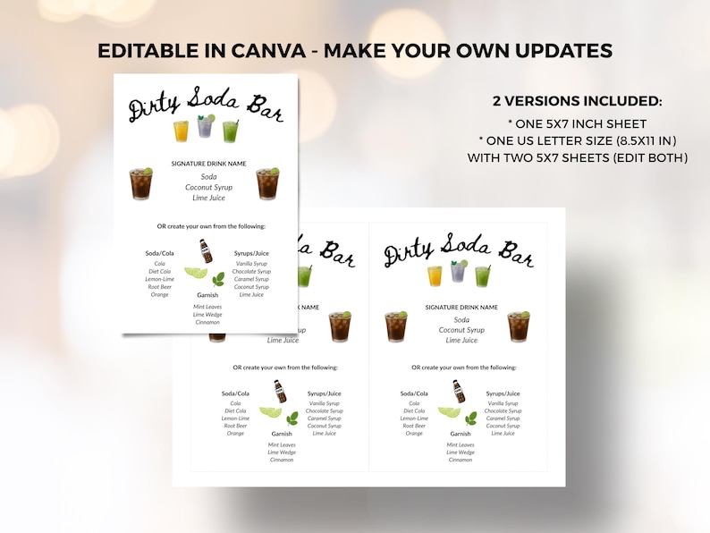 Dirty Soda Bar Sign Template, Small Personalized Drinks Menu, Custom ...