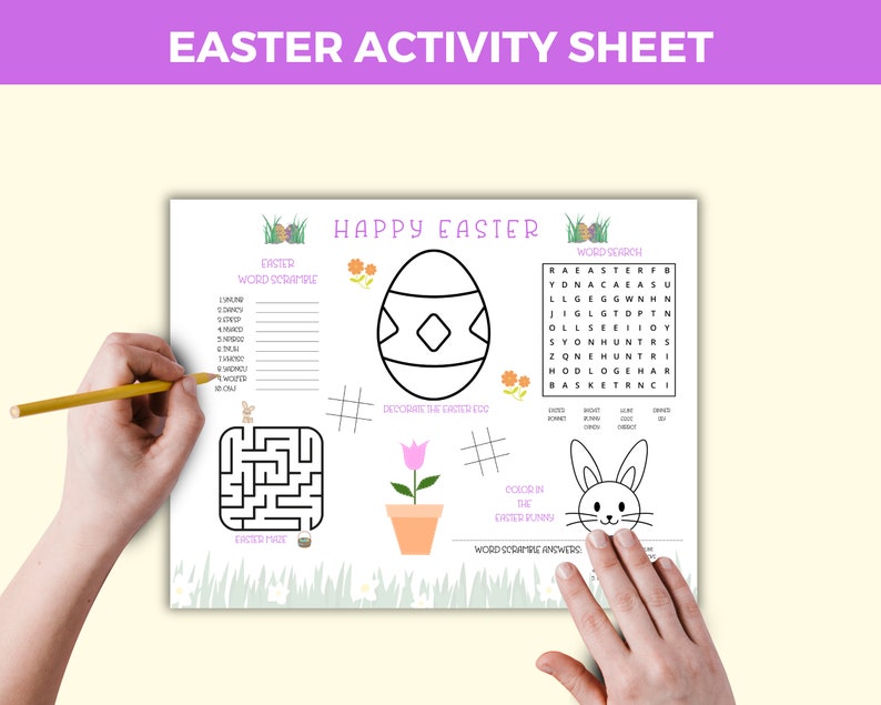 Printable Easter Coloring Placemat, Easter Kid's Activity Sheet, Easter ...