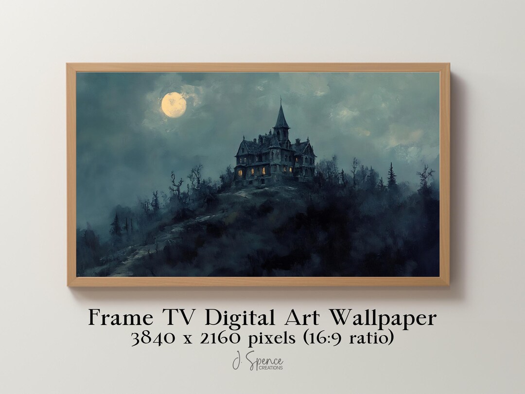 Frame TV Art, Halloween Haunted House Full Moon, Creepy Lone House on ...