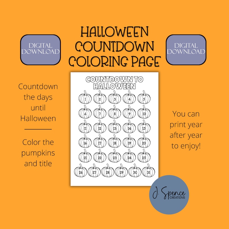 Halloween Countdown Tracker Printable, Holiday Coloring Countdown ...