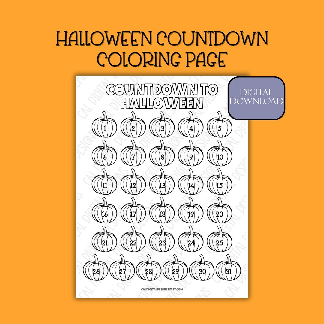 Halloween Countdown Printable, Holiday Coloring Countdown Calendar Sign ...