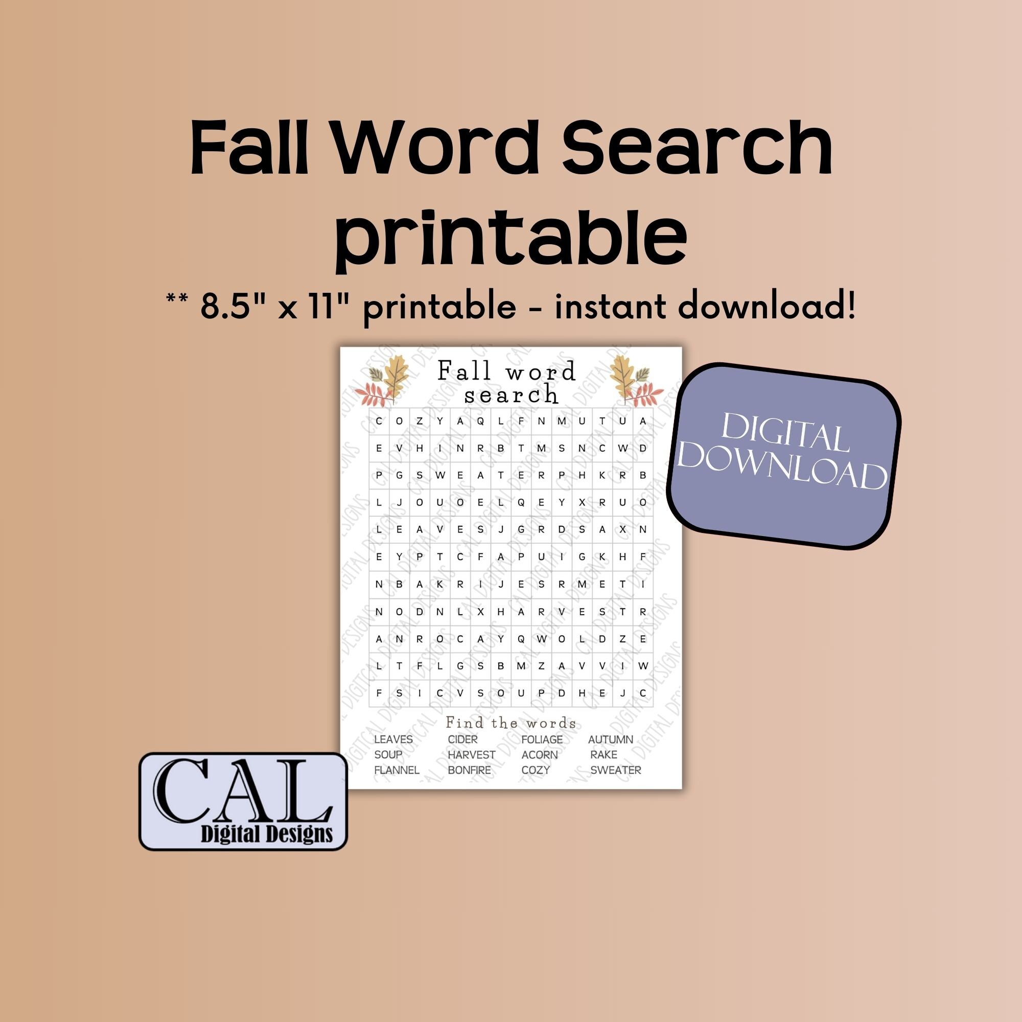 Fall Word Search Printable Instant Download for the Family - Etsy