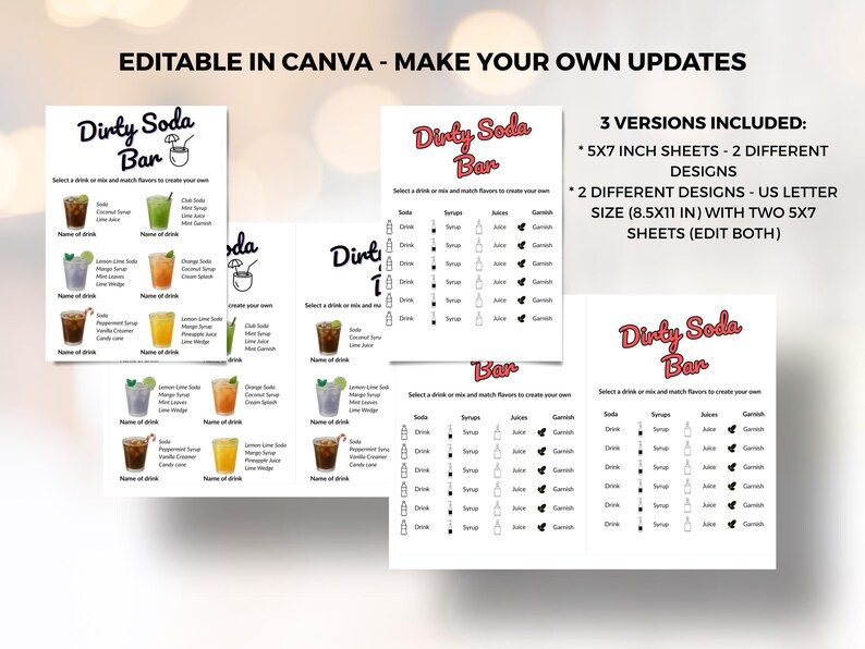 Dirty Soda Bar Sign Template, Bar Sign Wedding, Small Personalized ...