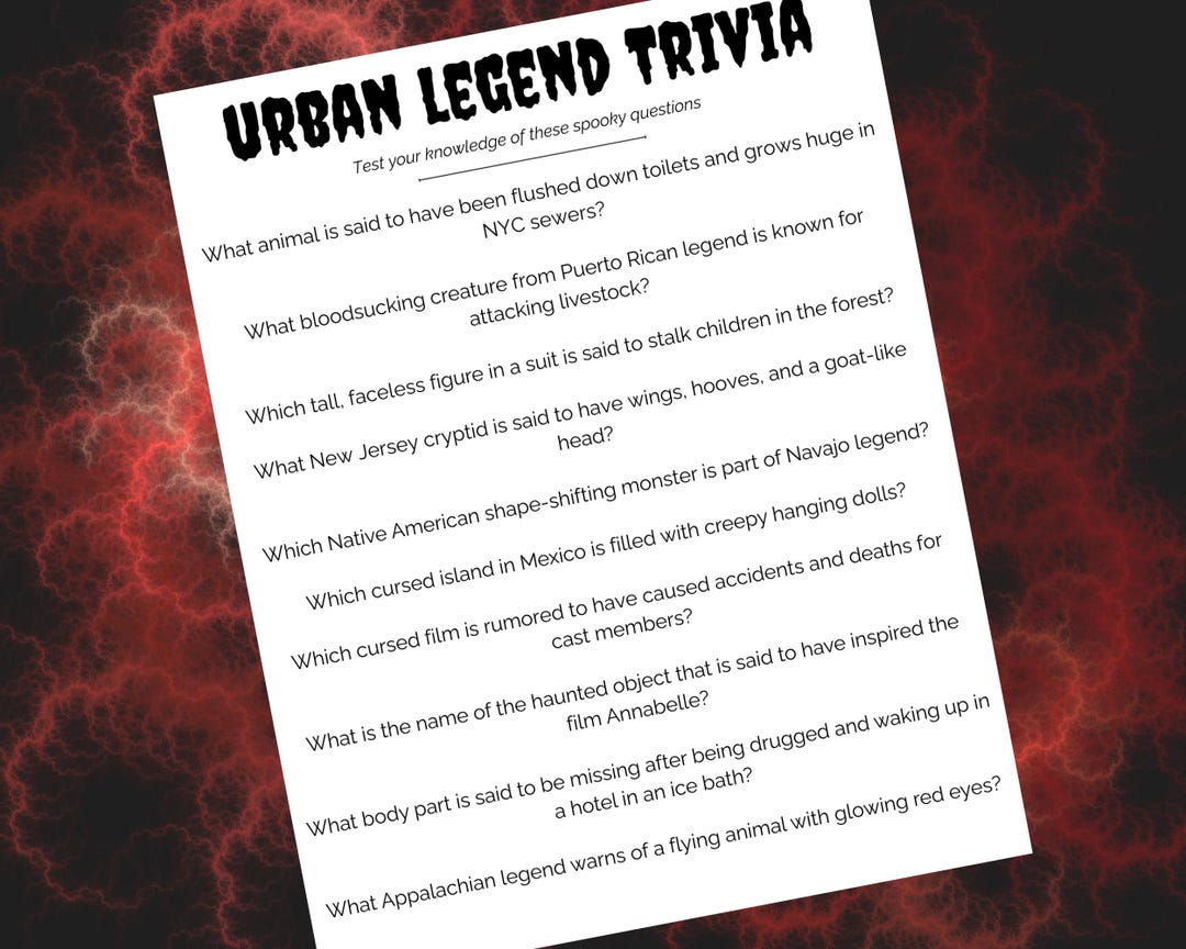 Urban Legends Trivia Game, Halloween Party Myths & Fables Printable ...