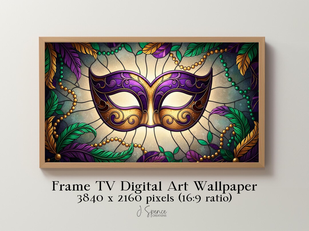 Mardi Gras Mask Frame TV Art, Carnival Stained Glass With Feathers ...