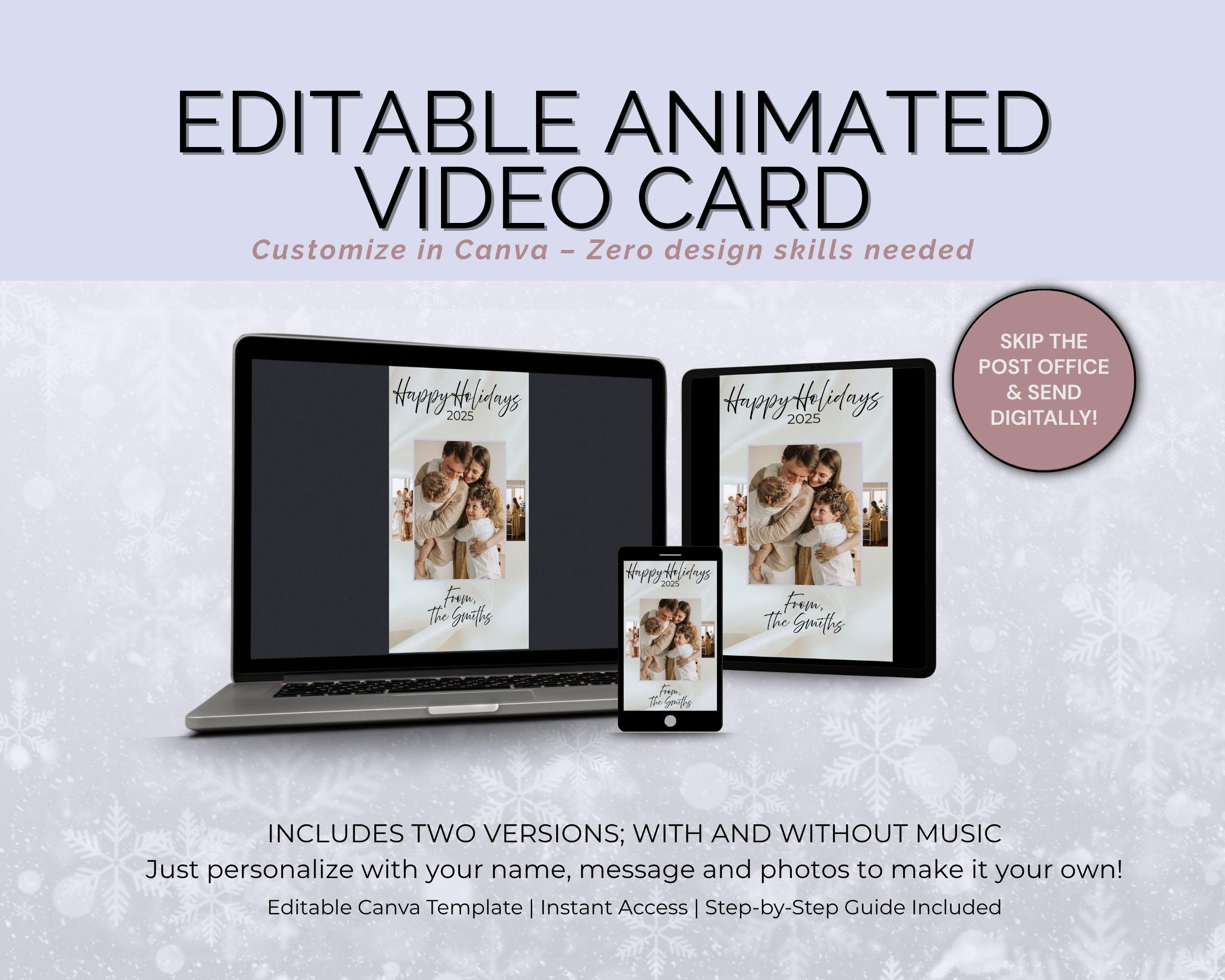 Editable Christmas Video Card Template, Custom Holiday Ecard Animated ...