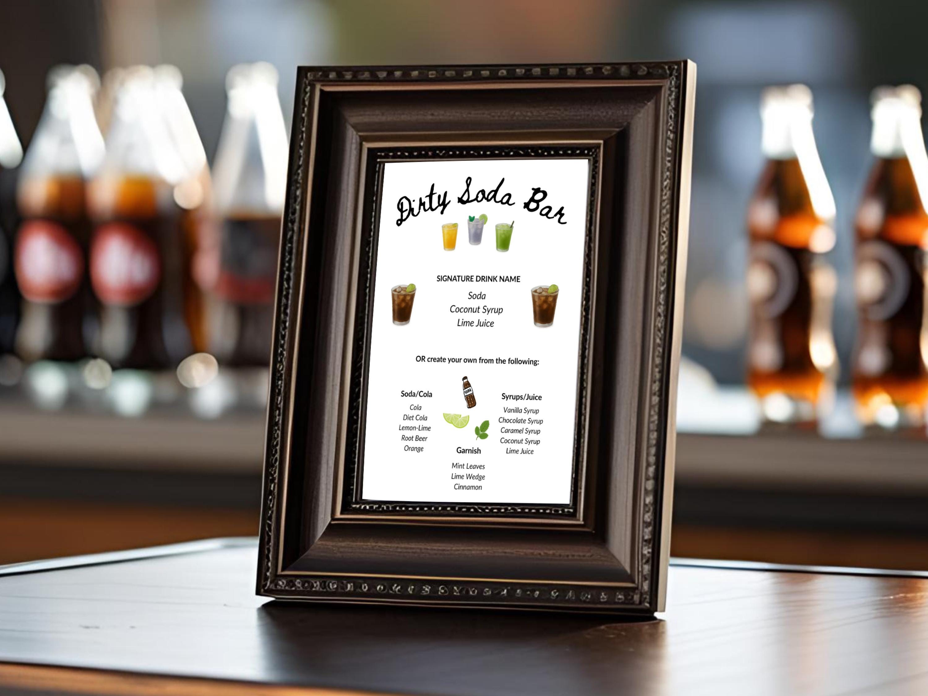 Dirty Soda Bar Sign Template, Small Personalized Drinks Menu, Custom ...