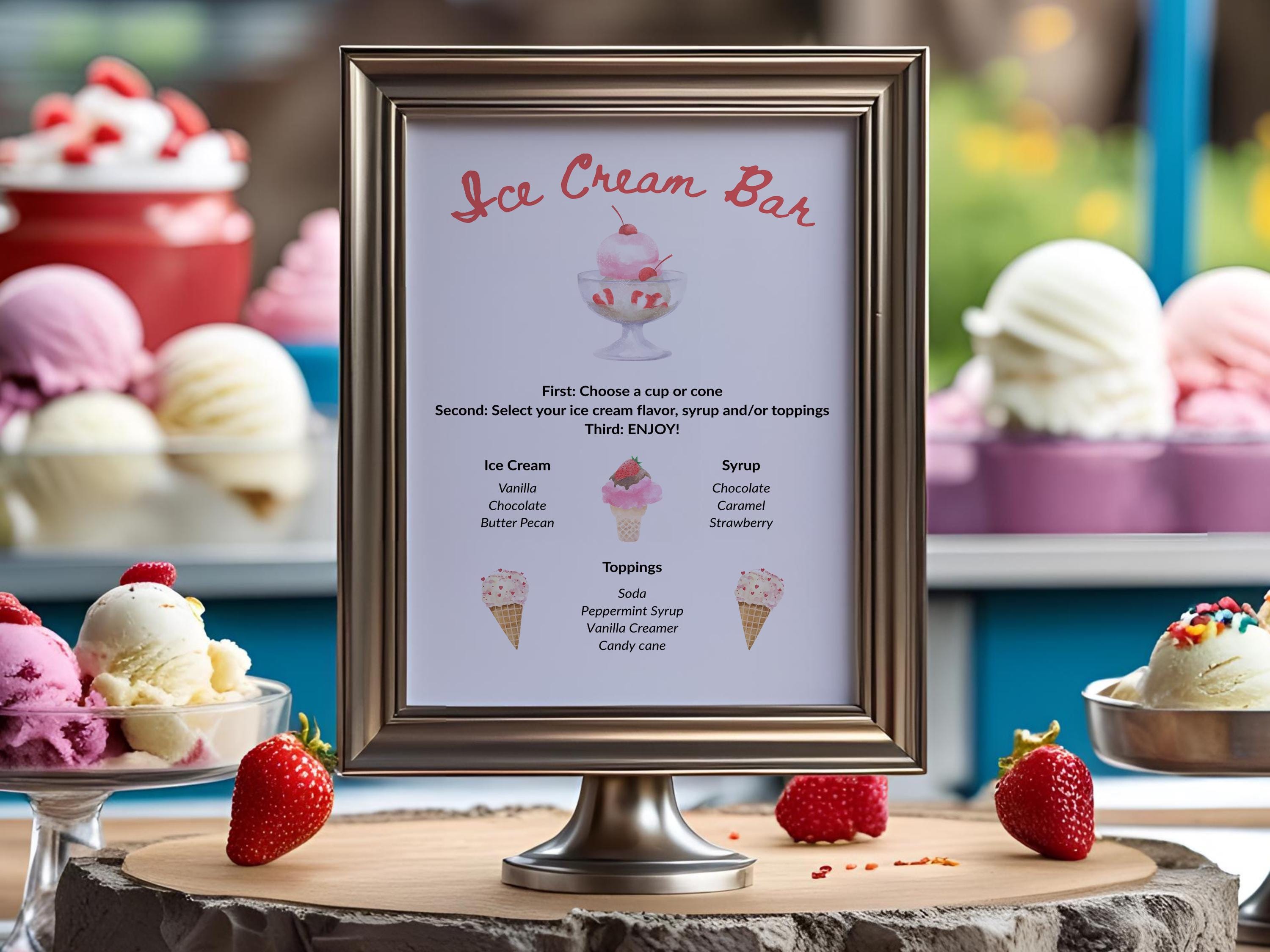 Ice Cream Bar Sign Template, Small Personalized Menu, Custom Event DIY ...
