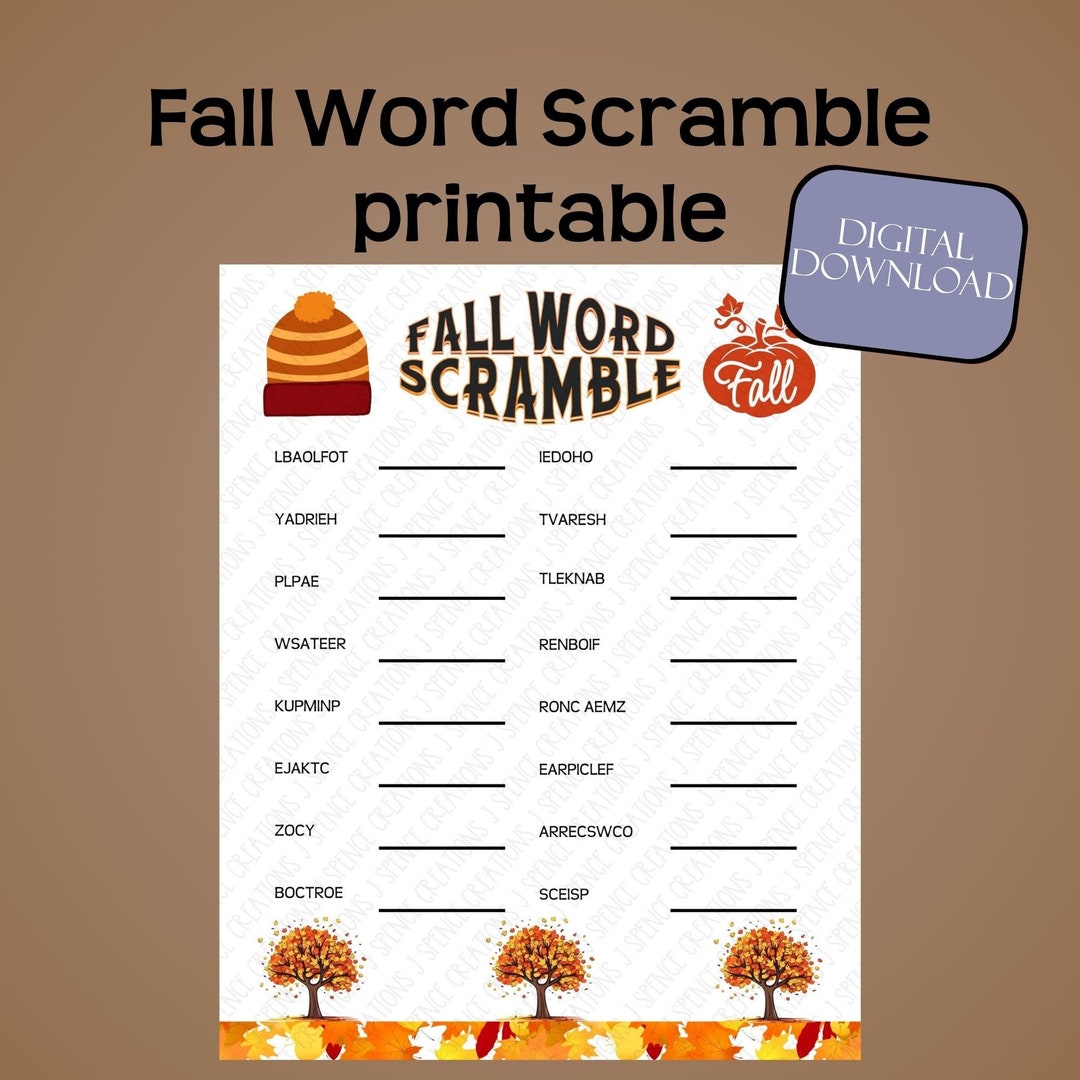 Fall Word Scramble Printable - Instant Download - Etsy