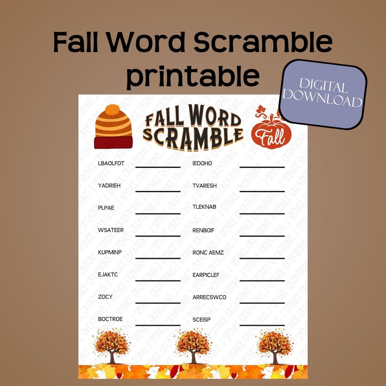Fall Word Scramble Printable - Instant Download - Etsy