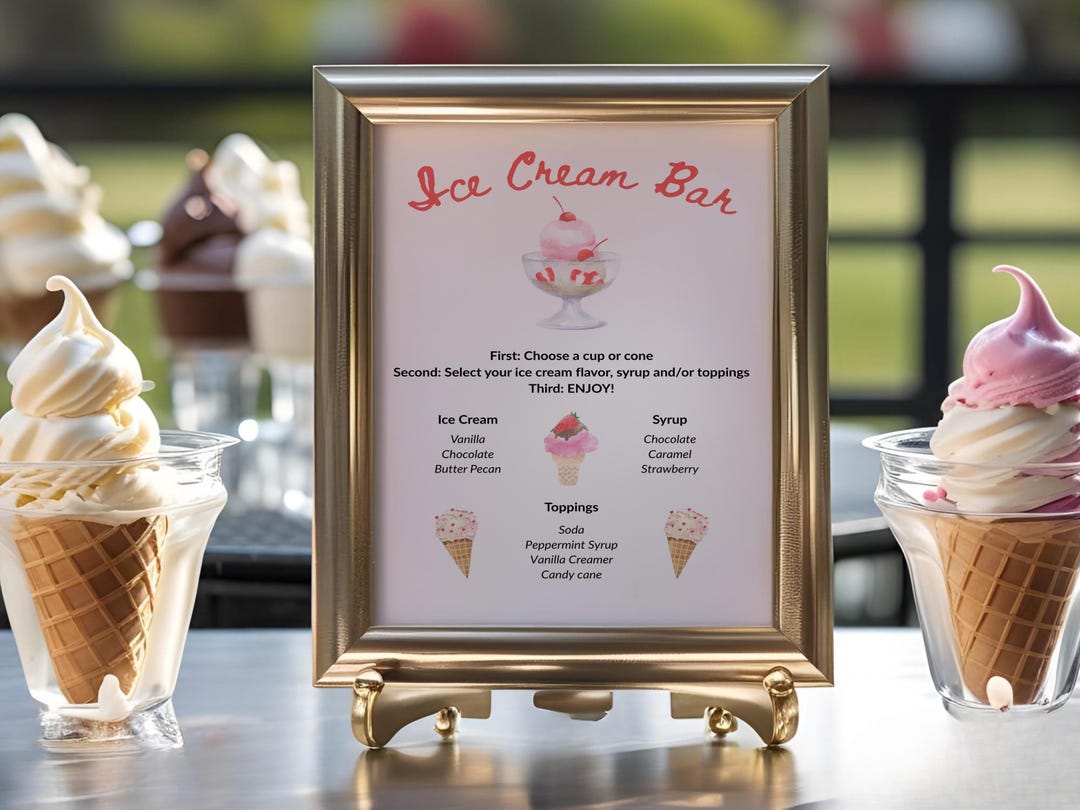 Ice Cream Bar Sign Template, Small Personalized Menu, Custom Event DIY ...