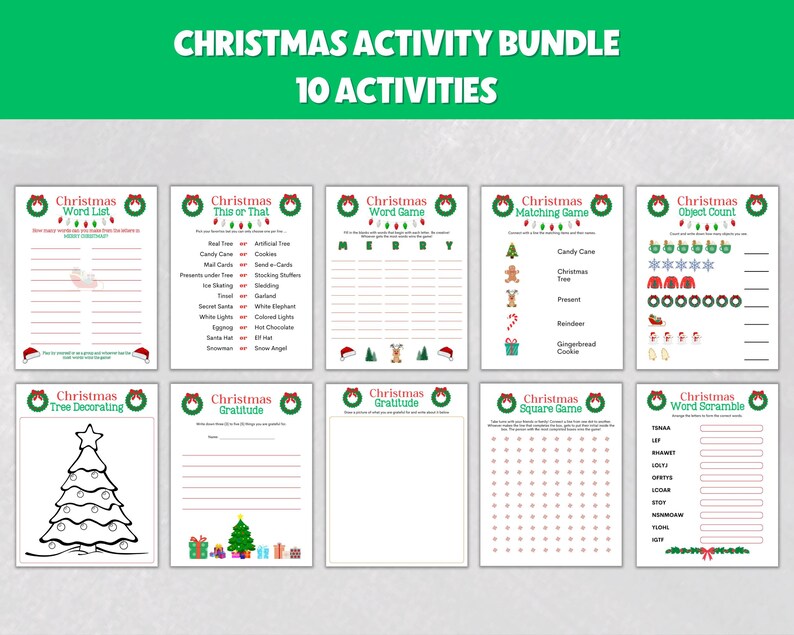 10 Christmas Game Bundle Printables, Kid & Family Friendly Activities ...