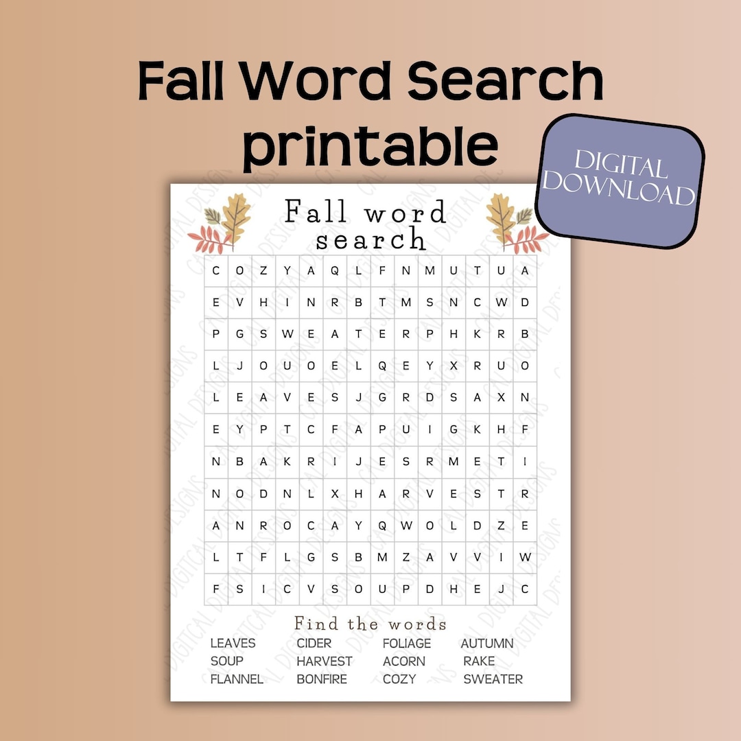 Fall Word Search Printable Instant Download for the Family - Etsy