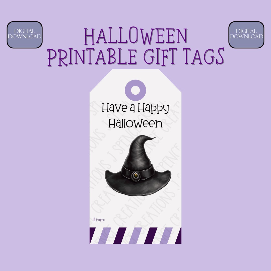Halloween Treat Tag Printable, Fun Gift Tag, Witch Hat Happy Halloween ...