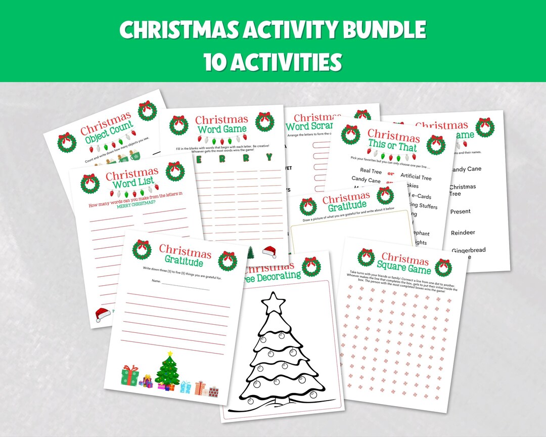 10 Christmas Game Bundle Printables, Kid & Family Friendly Activities ...