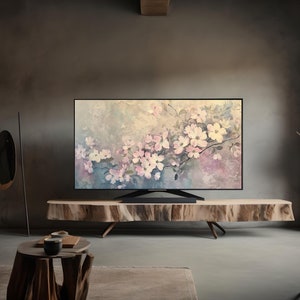 Frame TV Art, Flowering Tree in an Oil Painting Style, Pastel Calm ...