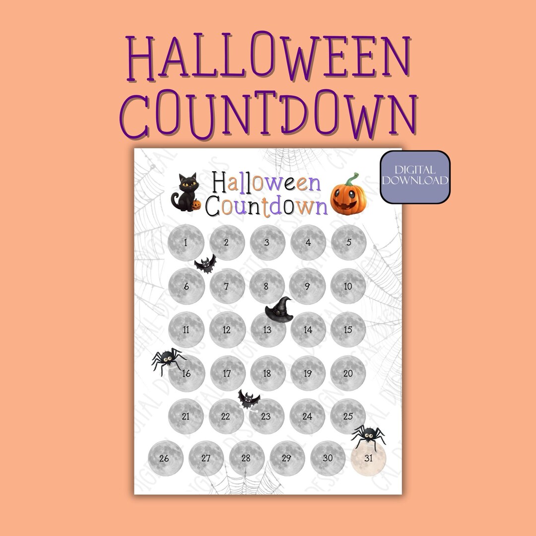 Halloween Countdown Printable, Holiday Countdown Calendar Sign, Moon ...