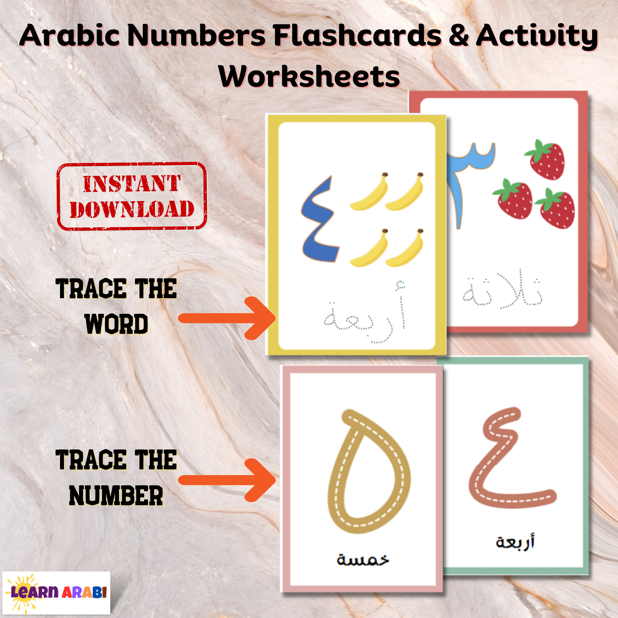 Arabic Numbers Flashcards| Tracing and Counting Worksheets| Numbers in ...