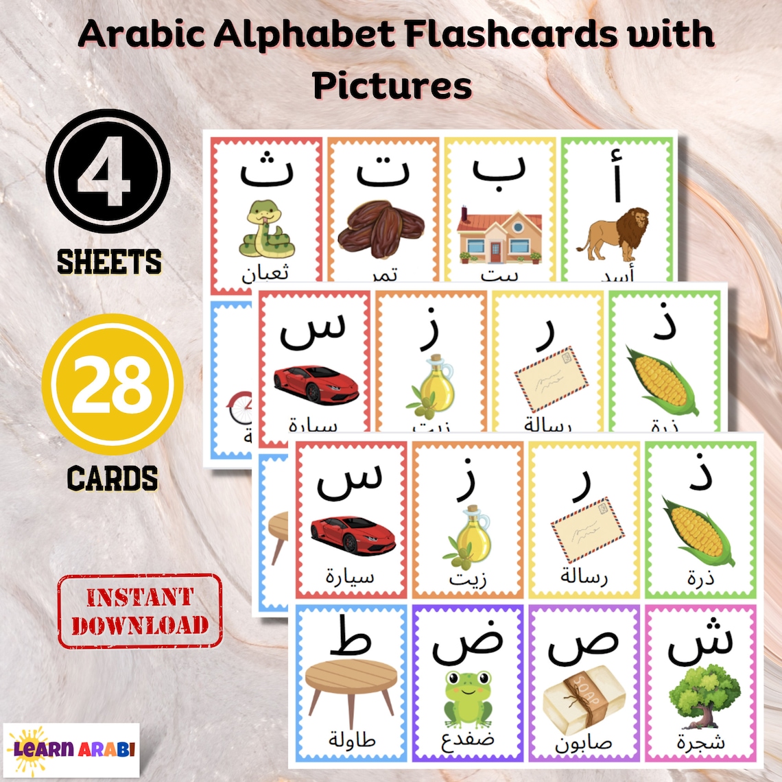 Arabic Alphabet Flashcards | Arabic Alphabet Cards | Arabic Letters ...
